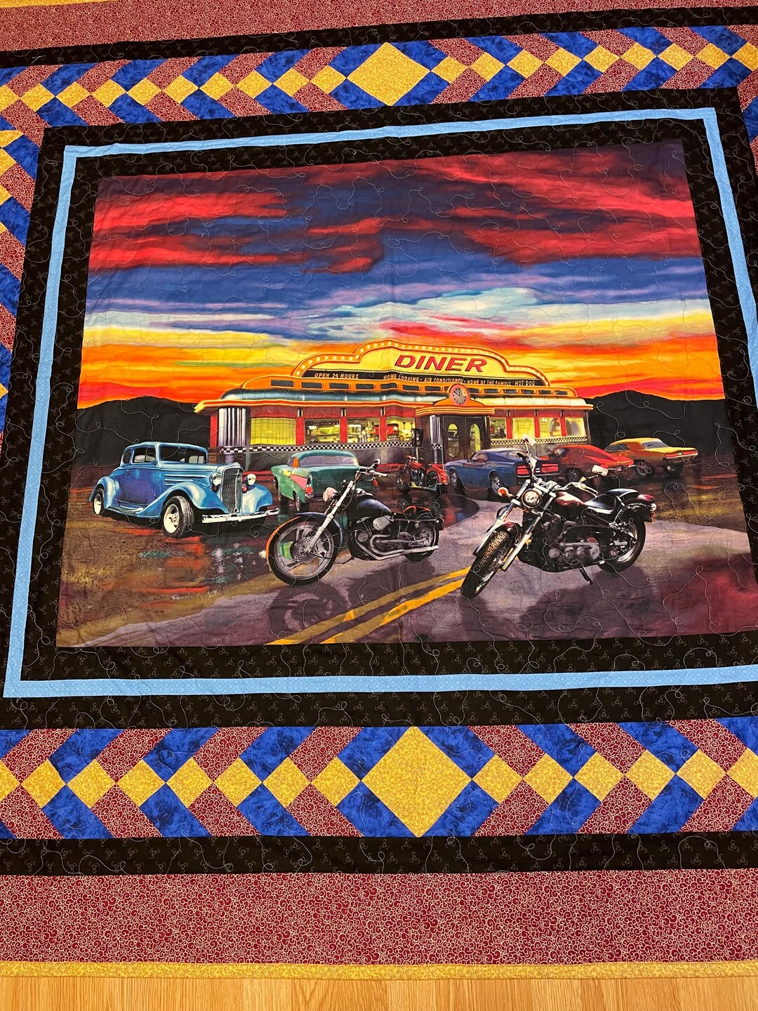 Antique Cars & Motorcycles at Old Diner Couch Quilt - Etsy