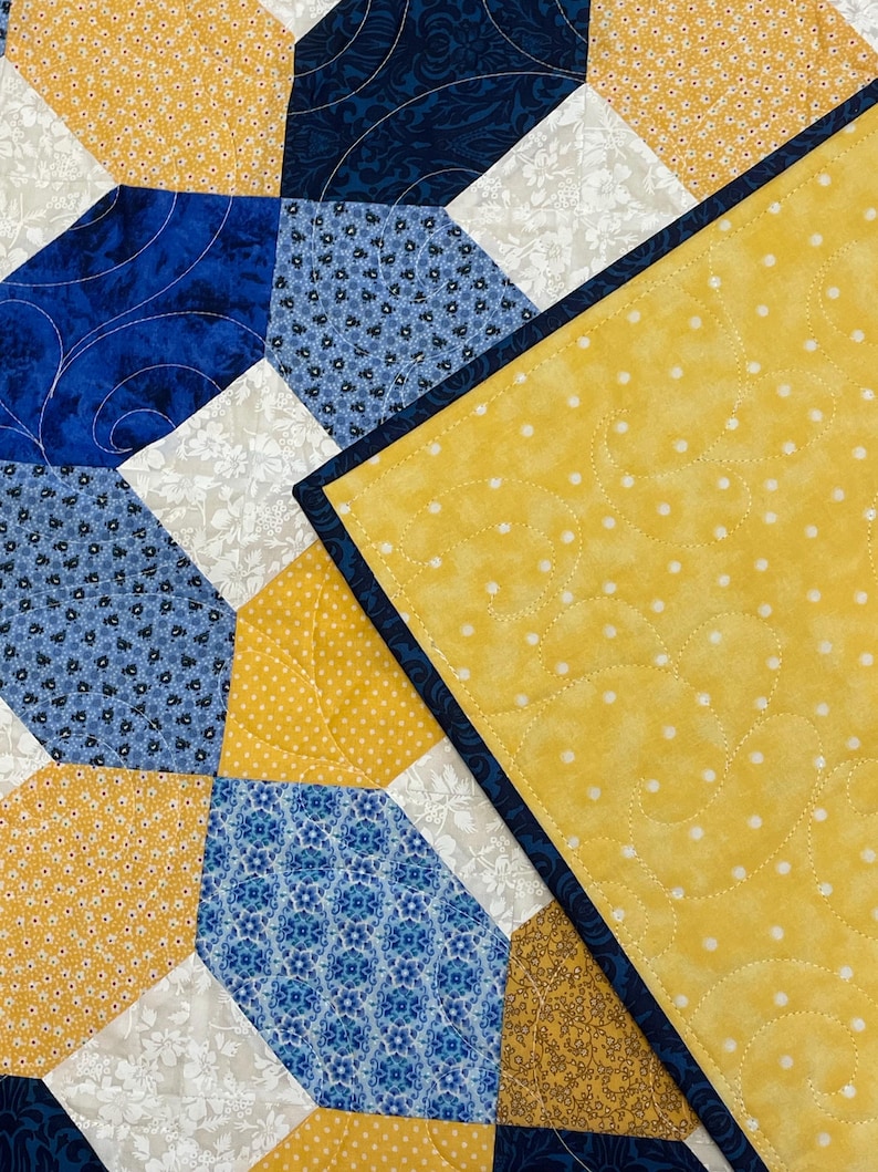 Handmade Blue and Yellow Floral Couch Quilt - Etsy