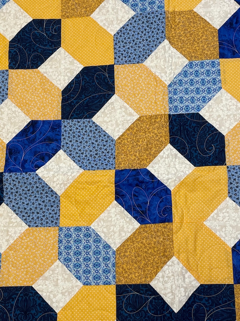 Handmade Blue and Yellow Floral Couch Quilt - Etsy