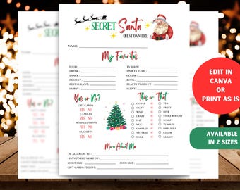 PINK Christmas Secret Santa Questionnaire/ Christmas Survey/ Gift ...