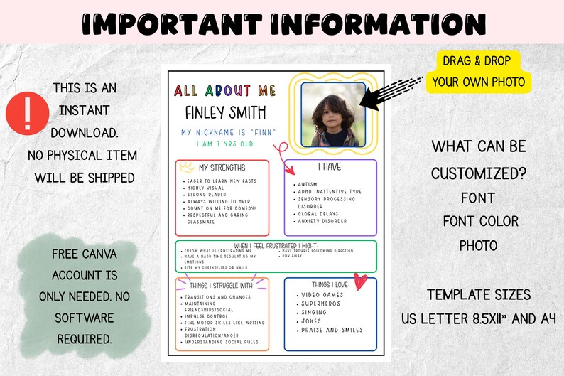 All About My Child | Special Needs Teacher Guide | Editable School ...