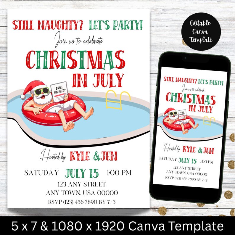 Christmas in July Invitation | Summer Santa Pool Party Invite ...