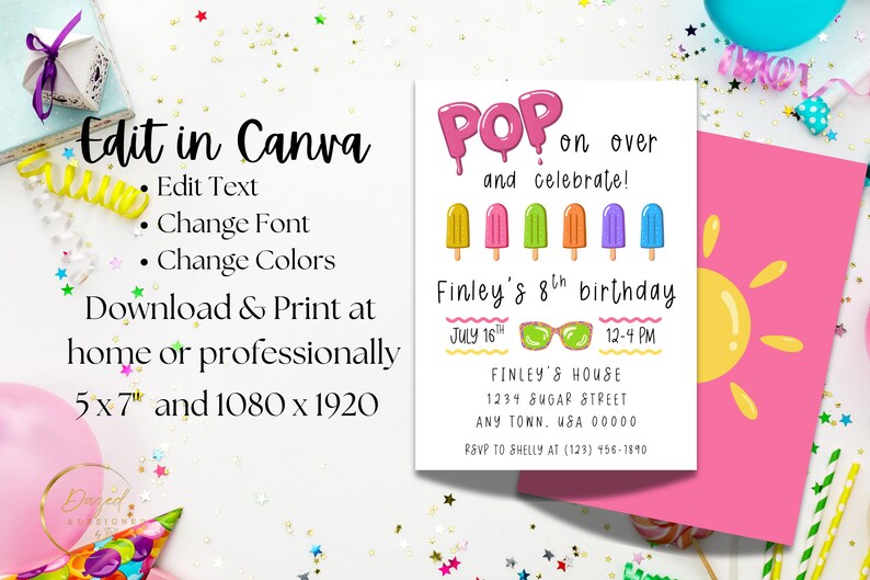 Popsicle Birthday Invitation | Summer Party, Editable Template (instant ...