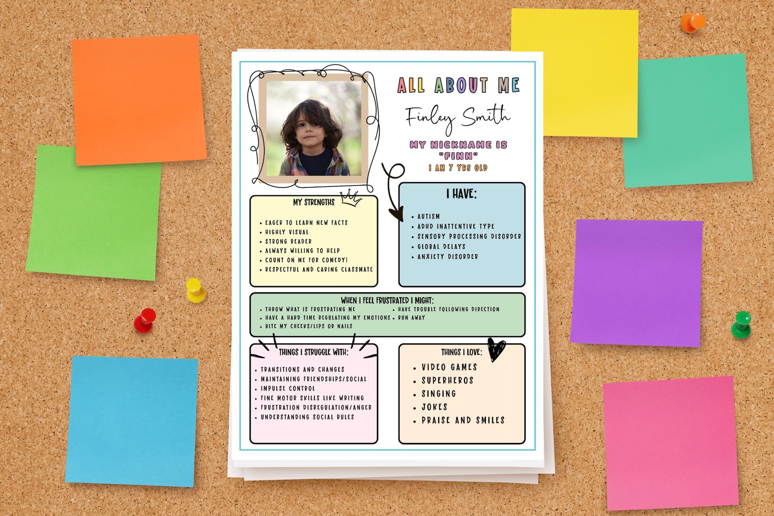 Back to School All About Me Child Info Template Teacher/therapist ...