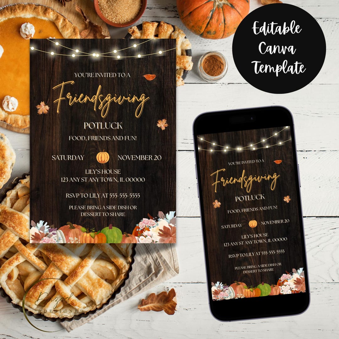 Editable Friendsgiving Thanksgiving Party Invitation, Friendsgiving ...