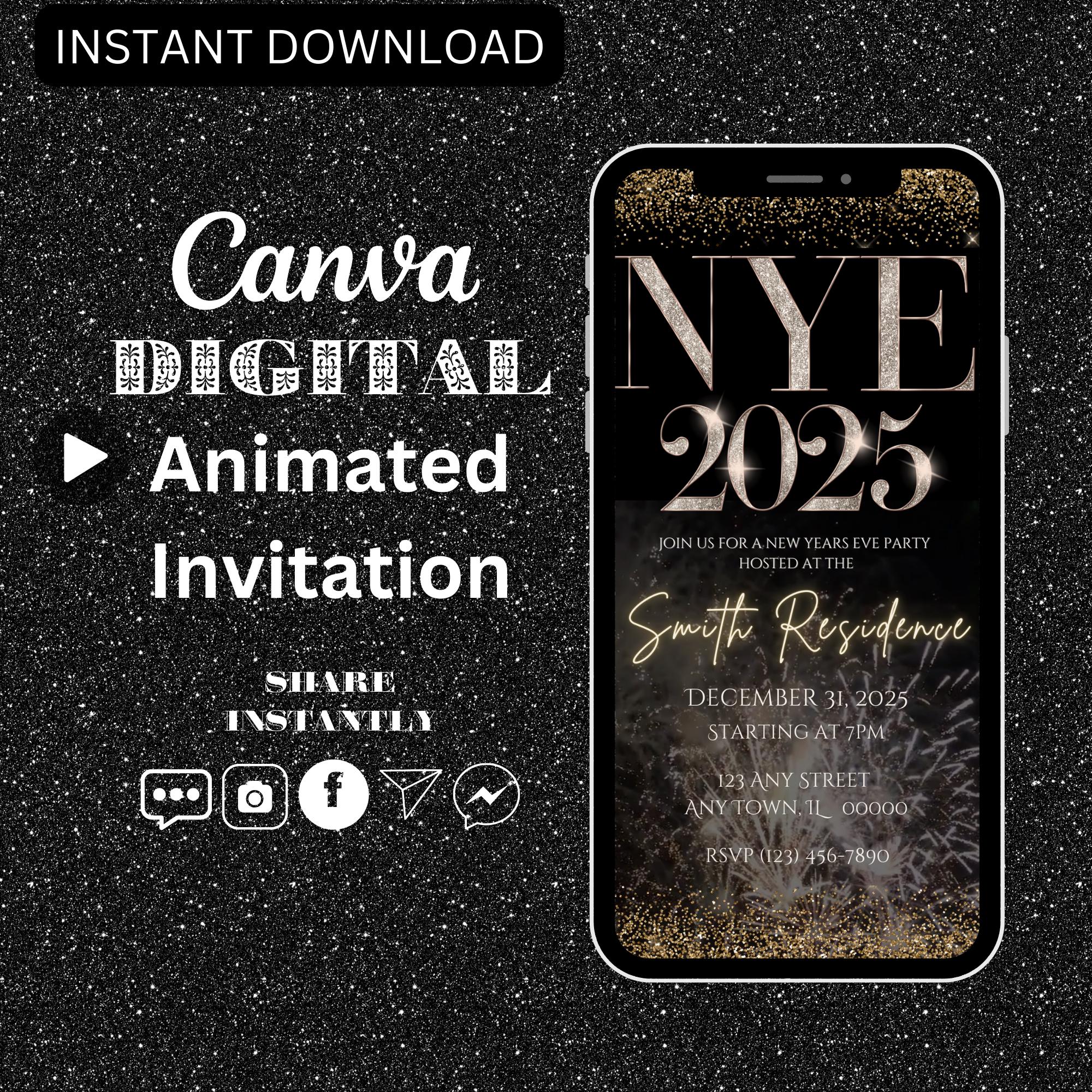 Editable New Year Invitation, 2025 New Year Invitation, NYE 2025 ...