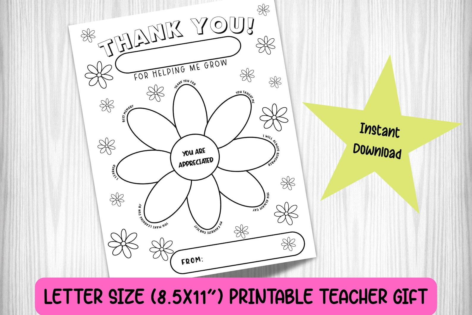 Teacher Appreciation Flower Coloring Page, Printable Gift for Teacher ...