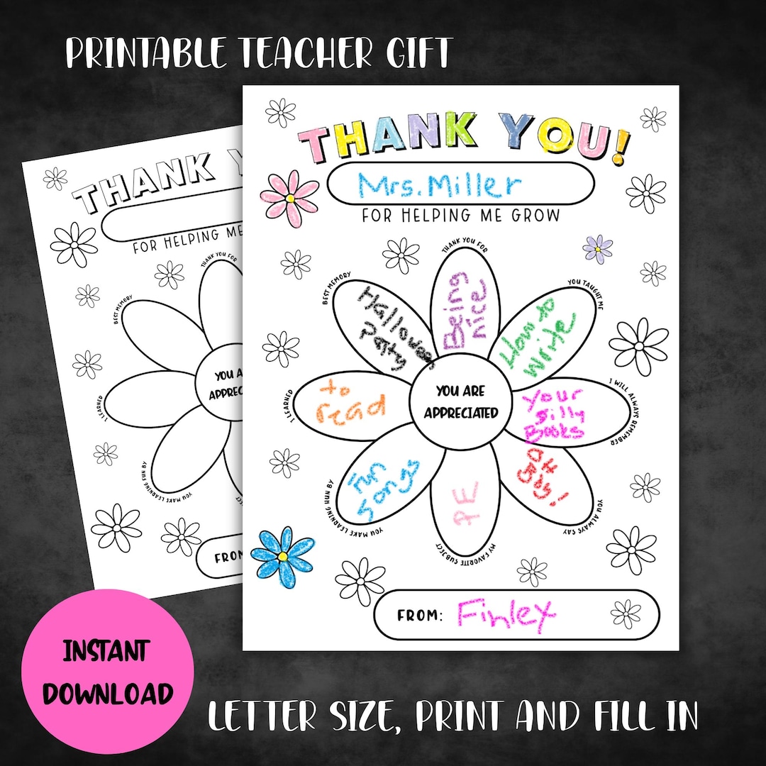 Teacher Appreciation Flower Coloring Page, Printable Gift for Teacher ...