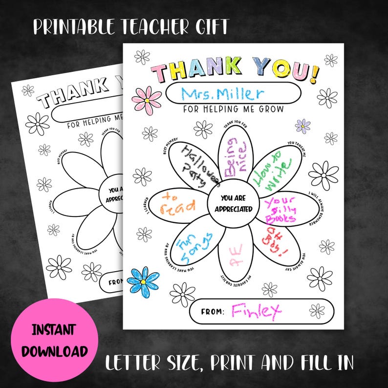 Teacher Appreciation Flower Coloring Page, Printable Gift for Teacher ...