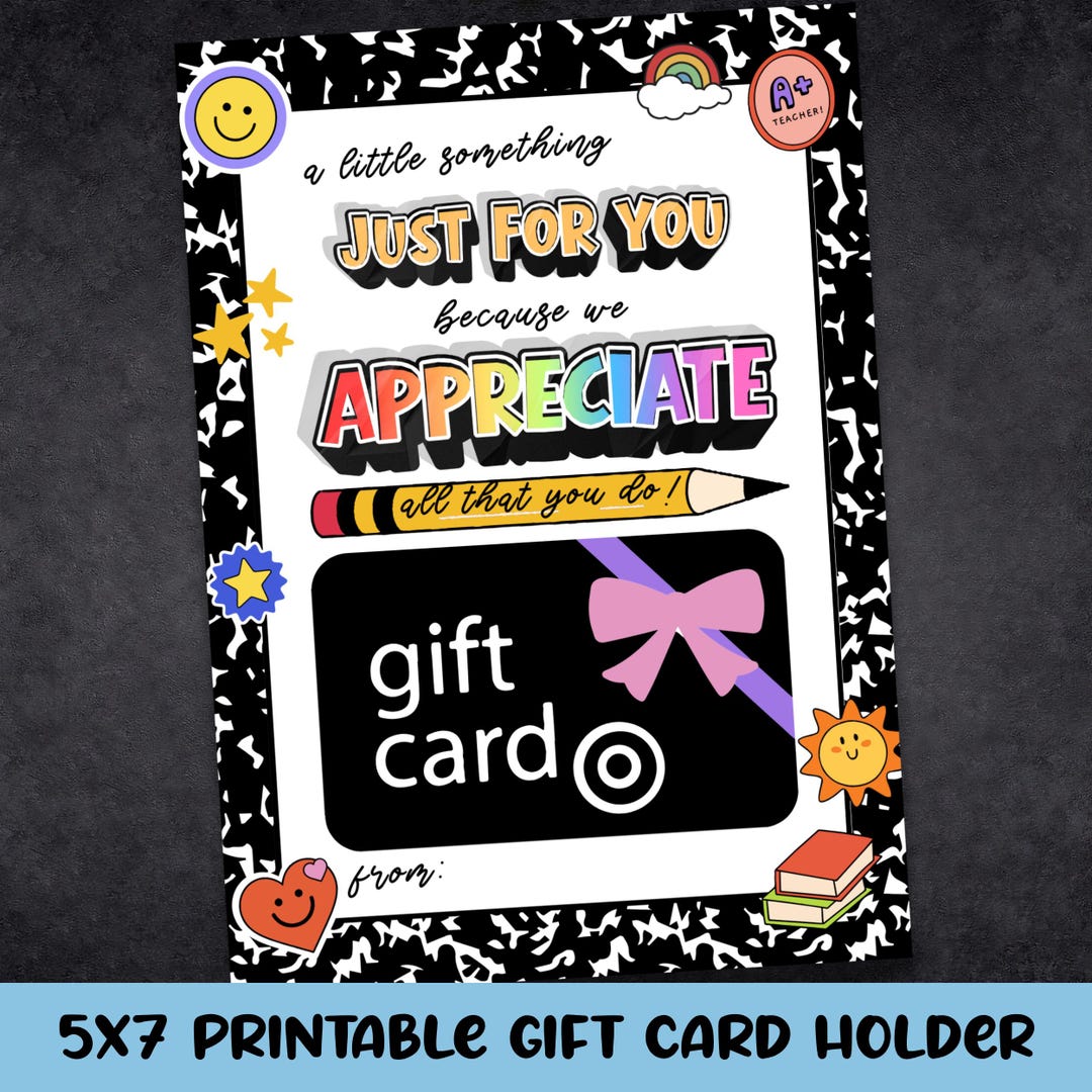 Teacher Thank You Gift Card Holder Printable, Teachers Appreciation ...