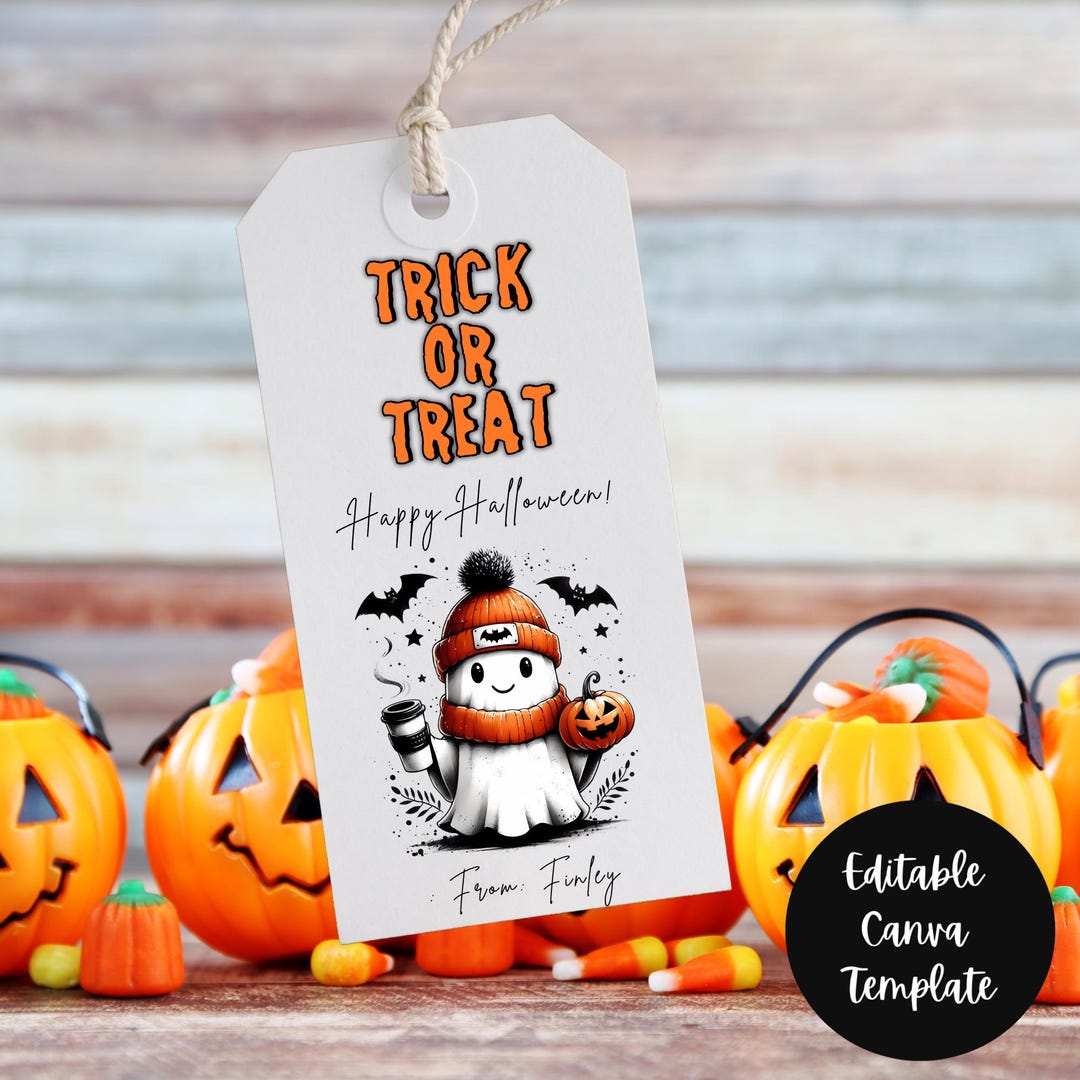 Halloween Gift Tags| Trick or Treat Cute Ghost Happy Halloween Gift ...