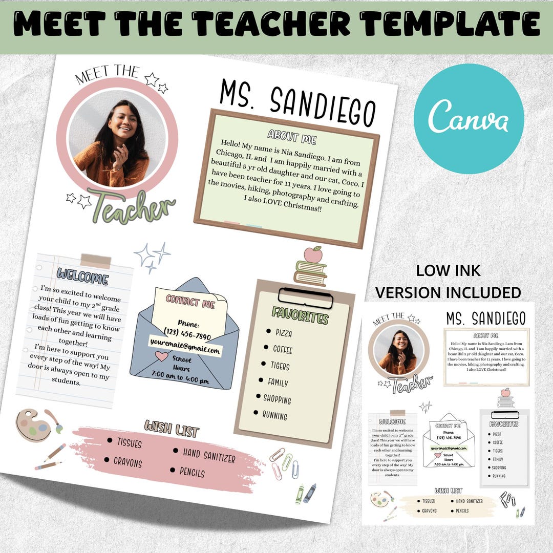 Meet the Teacher Template, Editable Teacher Printable, Back to School ...