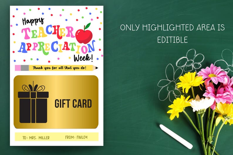 Rainbow Teacher Appreciation Gift Card Holder | Editable Printable ...
