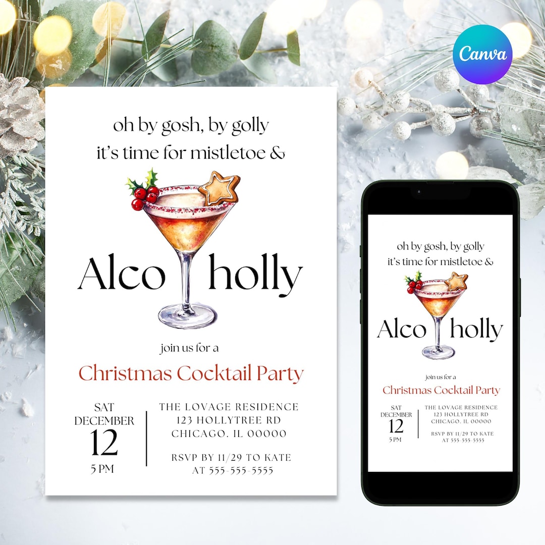 Christmas Cocktail Party Invitation | Holiday Party Invite | Editable ...
