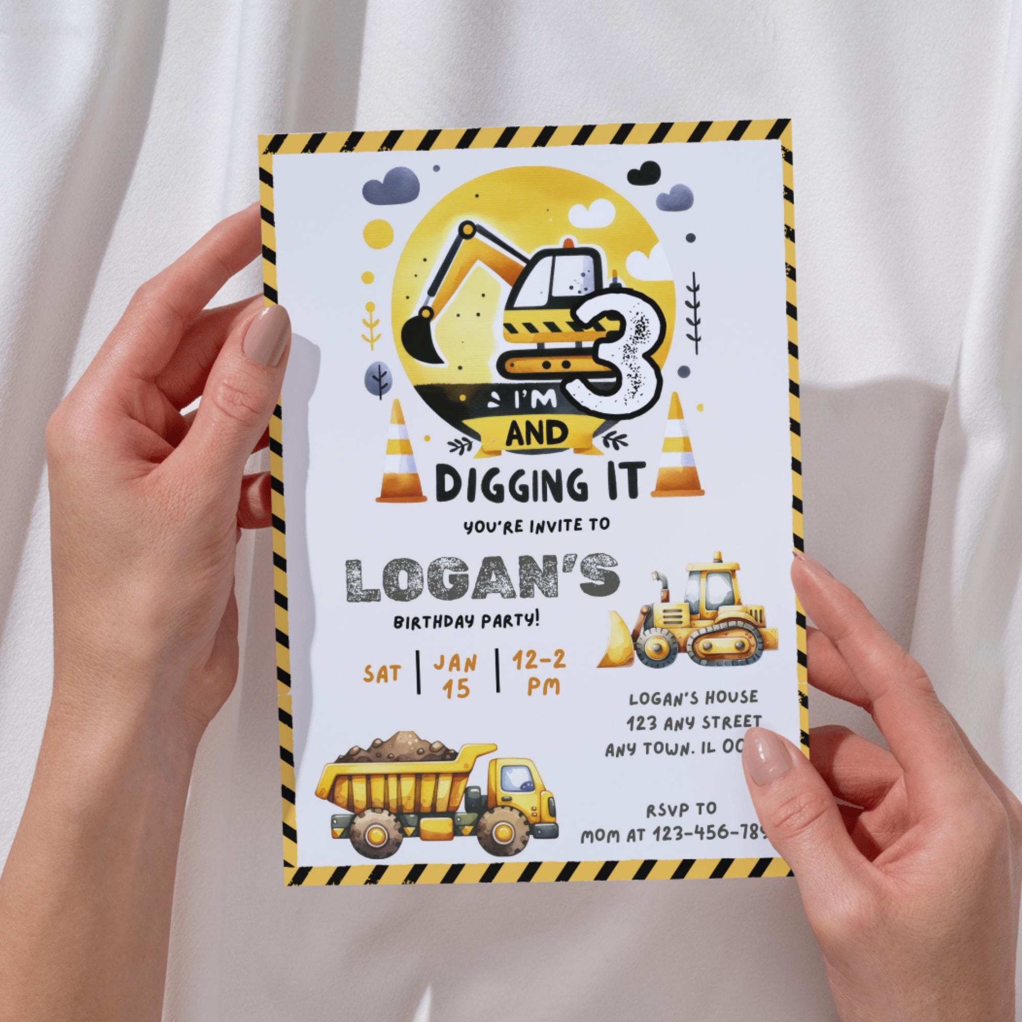 Construction I'm Digging It Birthday Invitation - Editable ANY Age ...