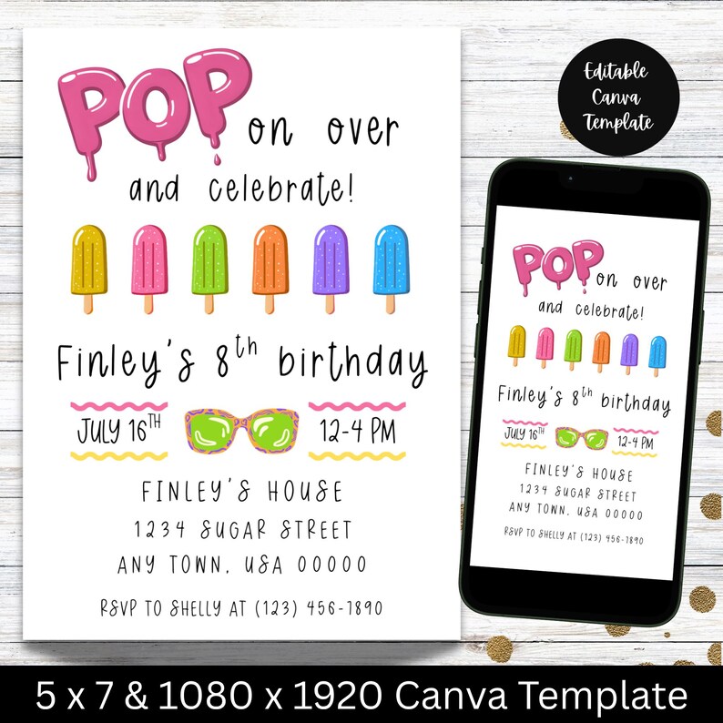 Popsicle Birthday Invitation | Summer Party, Editable Template (instant ...