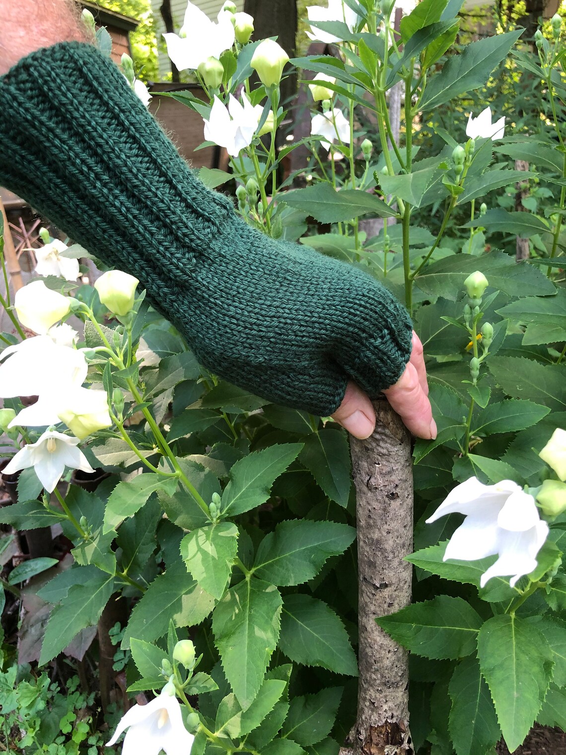 Forest Green Wool Fingerless Mitts: Seamless Knit, Long Ribbed Cuff - Etsy