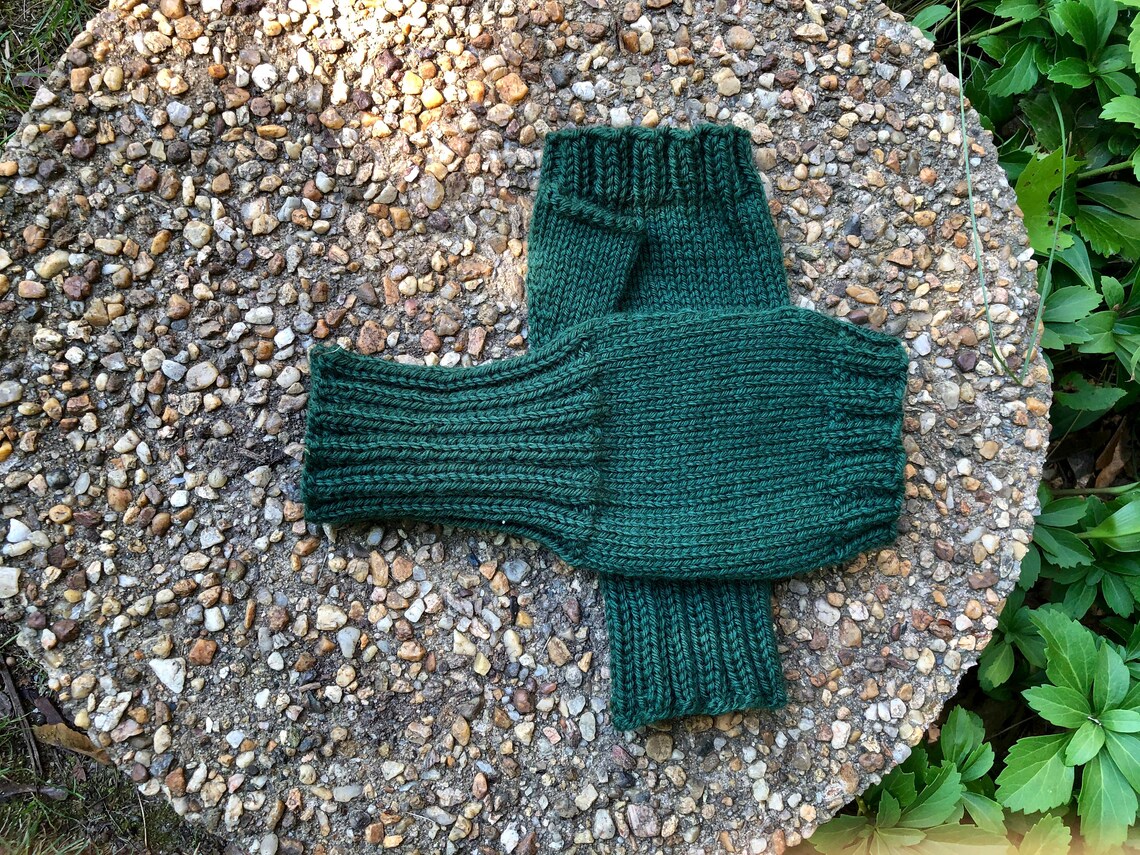 Forest Green Wool Fingerless Mitts: Seamless Knit, Long Ribbed Cuff - Etsy