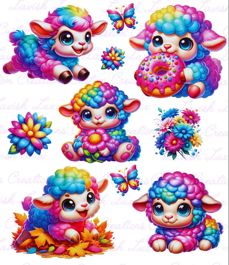 Rainbow Sheep Element Sheet PNG Digital Download for UVDTF, DTF or ...