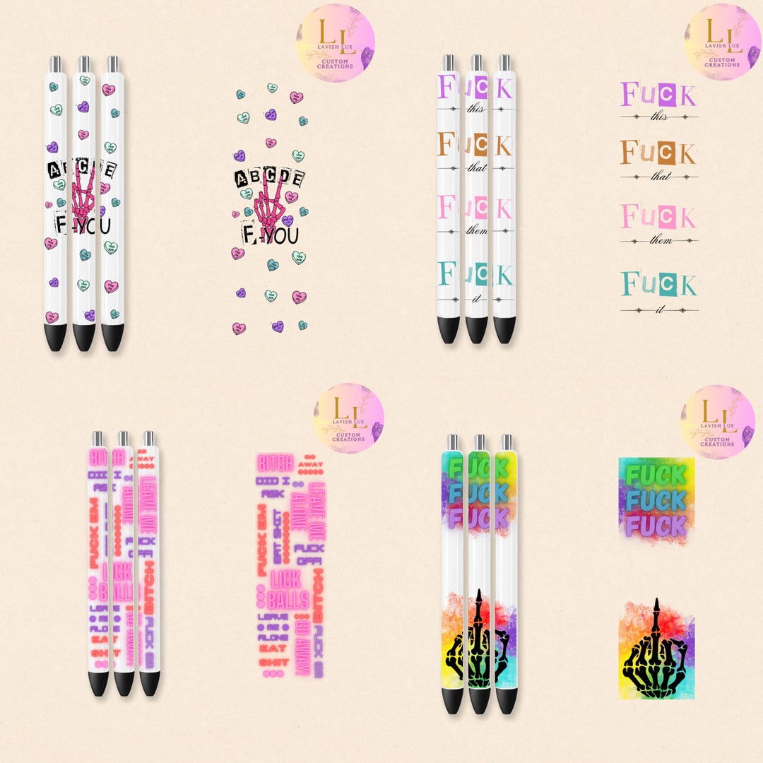 Set of 4 Fuck Curse Word Pen Wraps Digital PNG Download 1.5" X 4.75" - Etsy