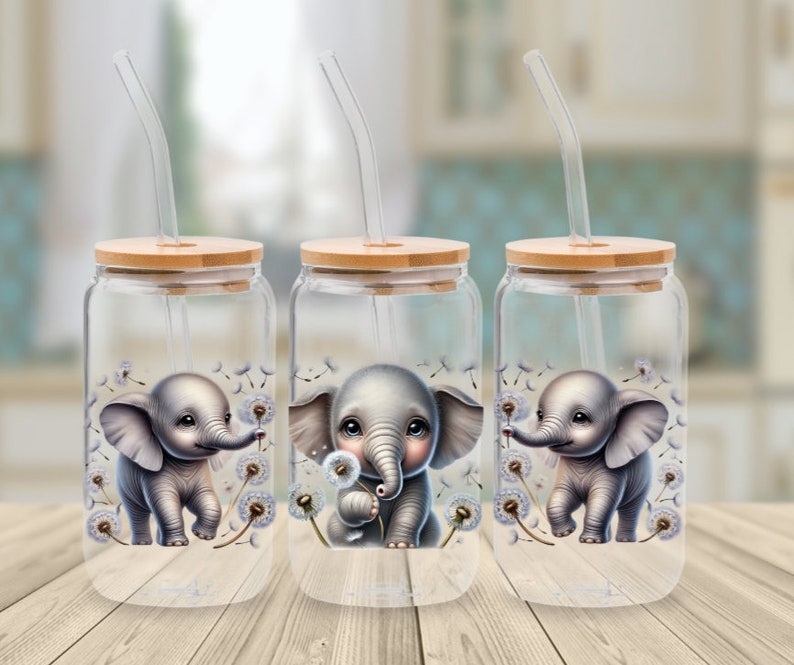 16oz Cute Dandelion Elephant Digital PNG Download for UVDTF And/or ...