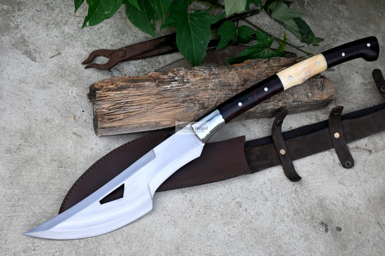 AXE MACHETE / 13 Inches Long Blade / Hand Forged Axe/ Made From Leaf ...