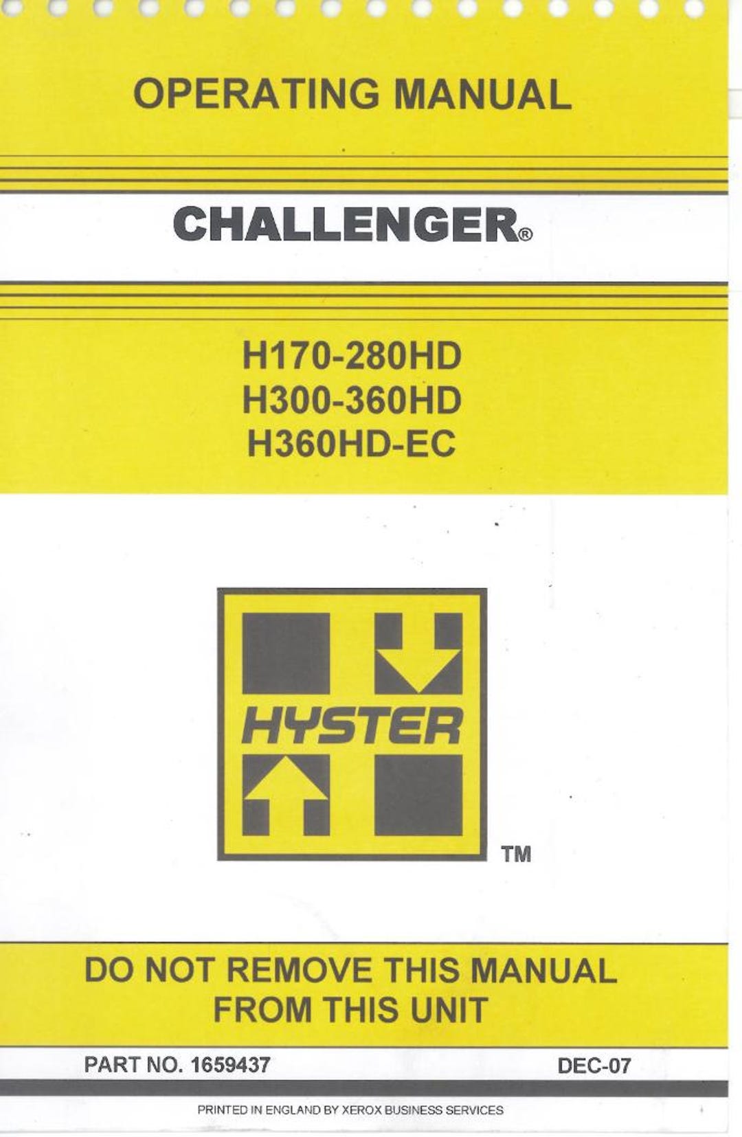 Hyster H170 H280HD H300 H360HD EC Forklift Operator Manual PDF ...