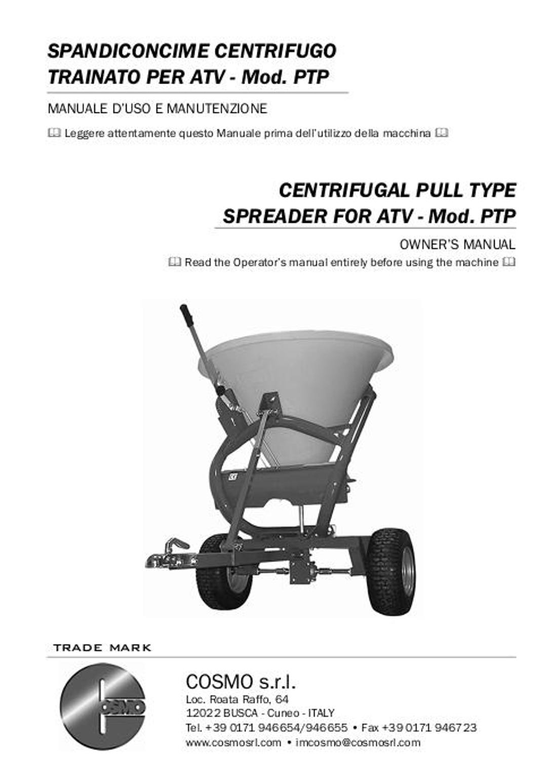 Cosmo Centrifugal Pull Type Spreader for ATV - PTP Owner's Manual Cosmo ...