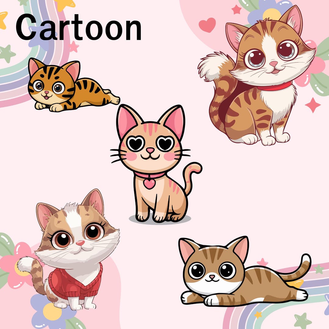 Cute Cat PNG Clipart Bundle, Adorable Kitten Illustrations, Digital ...