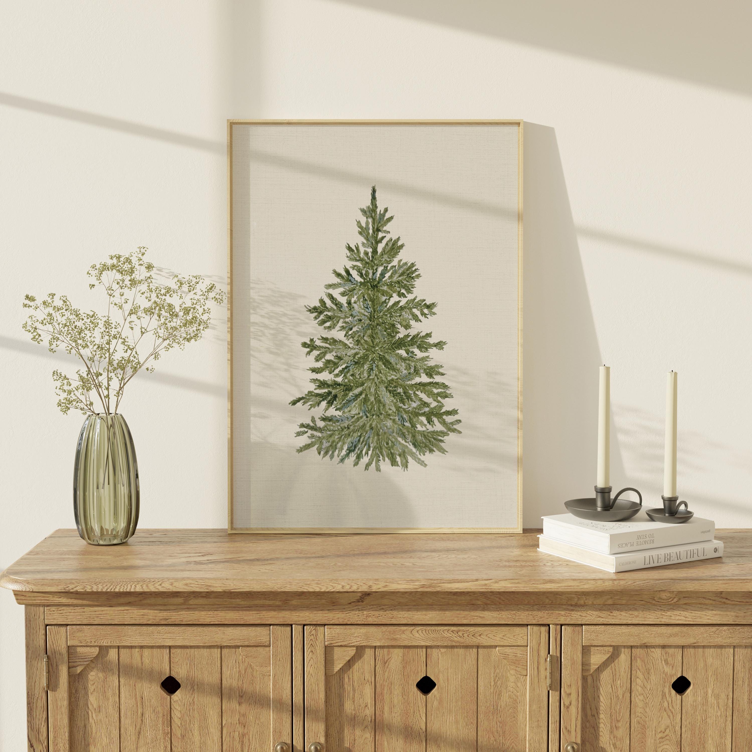 Vintage Watercolor Christmas Tree Art Print | Christmas Digital ...