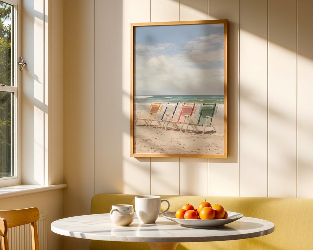 Retro Beach Chairs Art Print | Colorful Coastal Wall Decor | Vintage ...