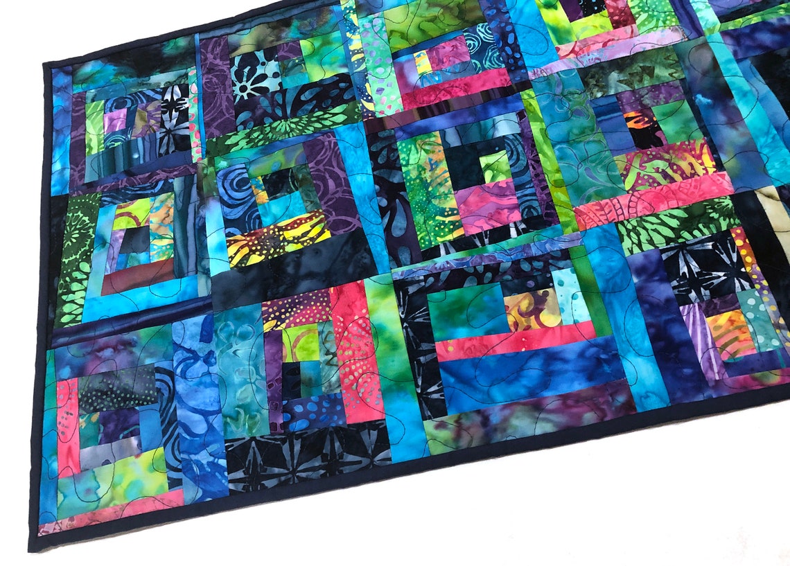 Quilted Patchwork Table Runner in Vibrant Batik Fabrics | Etsy
