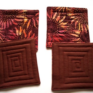 Quilted Batik Fabric Coasters With Sunflower Pattern, Absorbent Cloth ...
