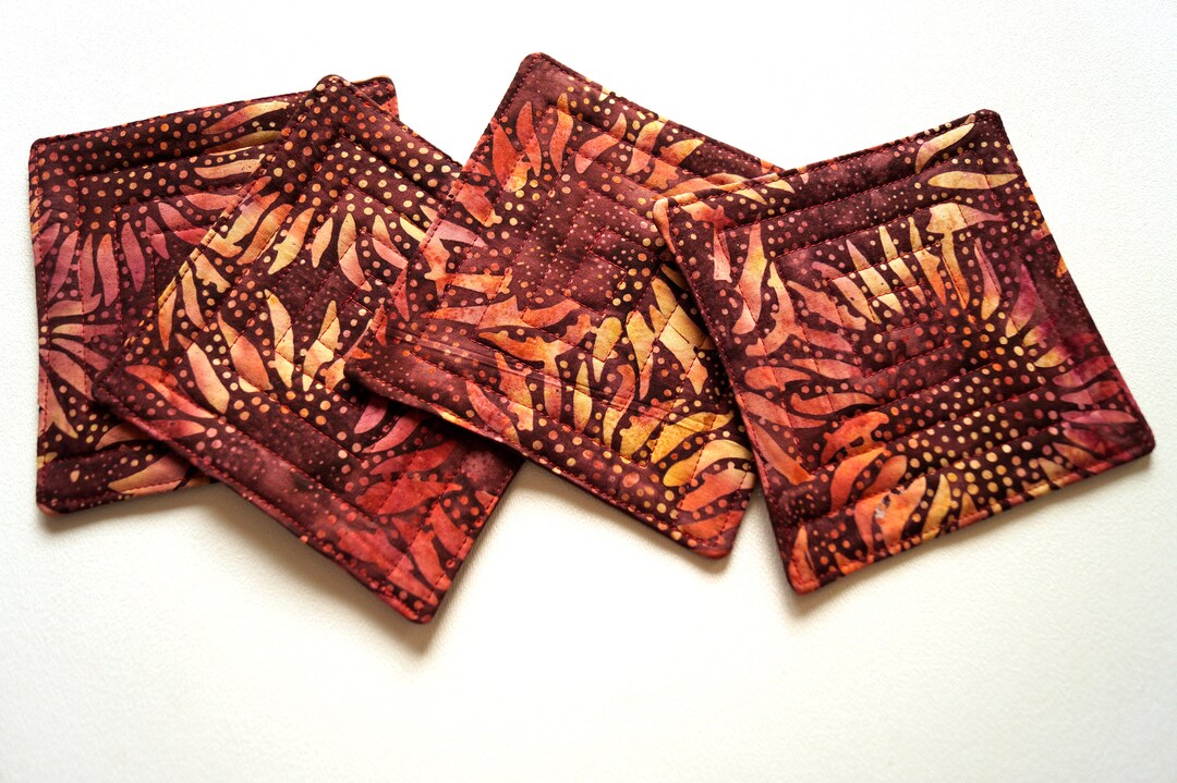 Quilted Batik Fabric Coasters With Sunflower Pattern, Absorbent Cloth ...