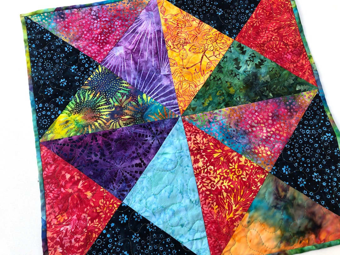 Quilted Wall Hanging or Table Topper With Vibrant Triangle Pattern ...