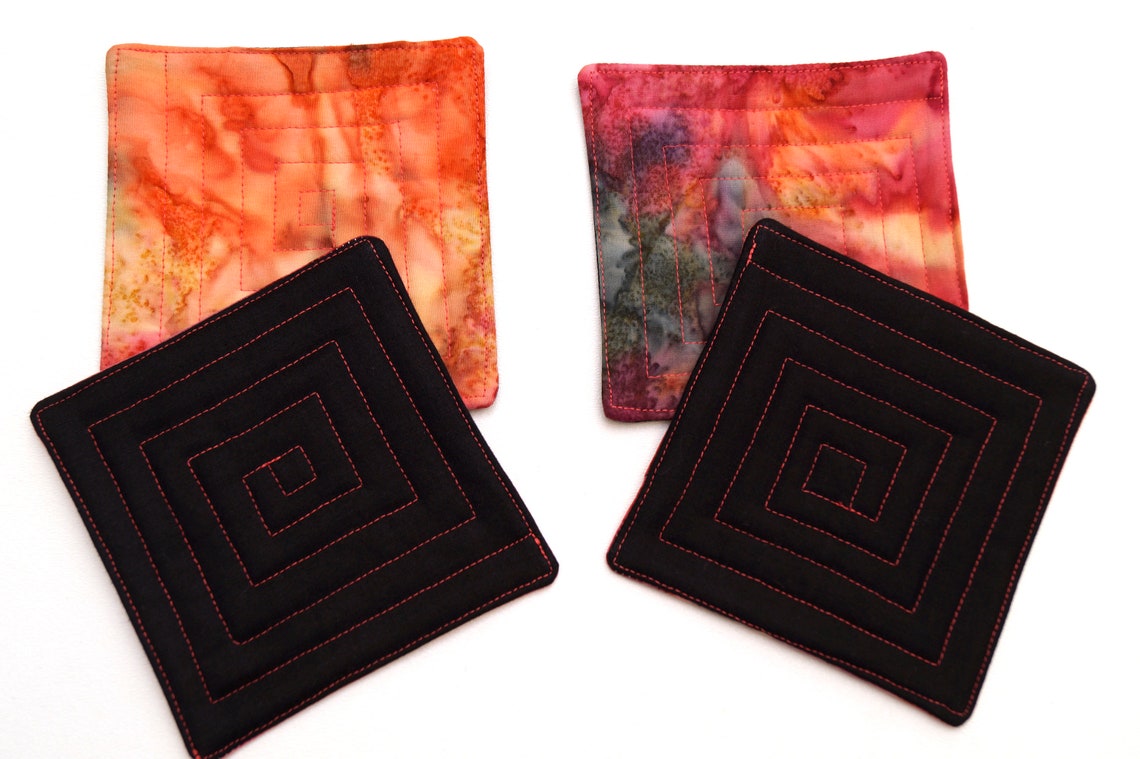 Quilted Batik Fabric Coasters in Shades of Pink Coral and - Etsy