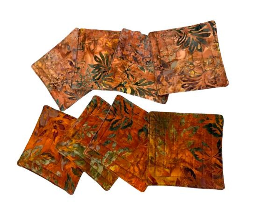 Quilted Cotton Fabric Coasters With Fall Color Batik, Set of Four - Etsy