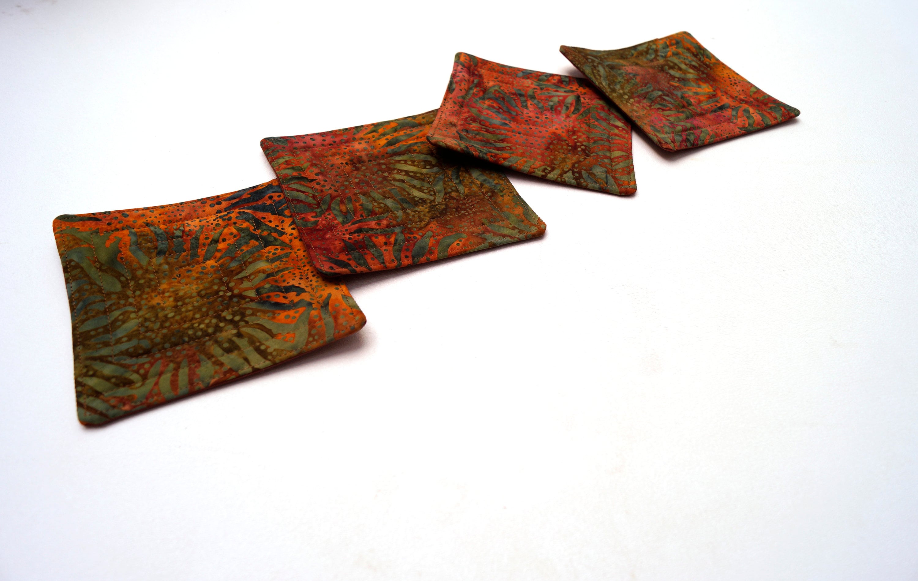 Quilted Batik Fabric Coasters With Fall Color Sunflowers, Vibrant ...