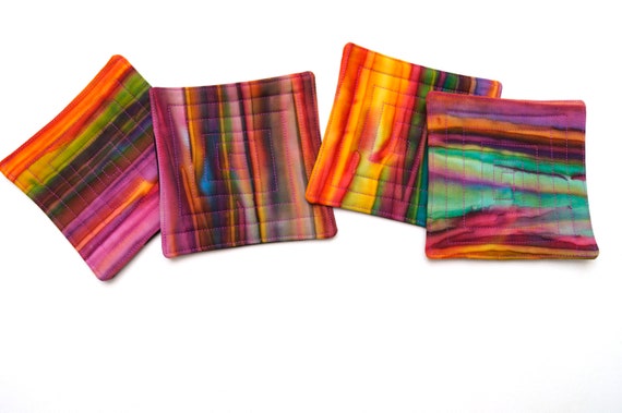 Quilted Fabric Coasters in Colorful Batik Fabric Tropical | Etsy