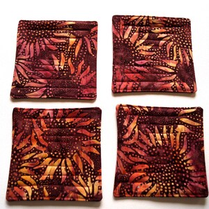 Quilted Batik Fabric Coasters With Sunflower Pattern, Absorbent Cloth ...