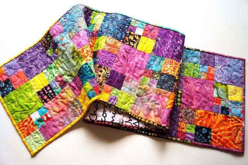 Quilted Table Runner With Vibrant and Colorful Batik Fabric - Etsy
