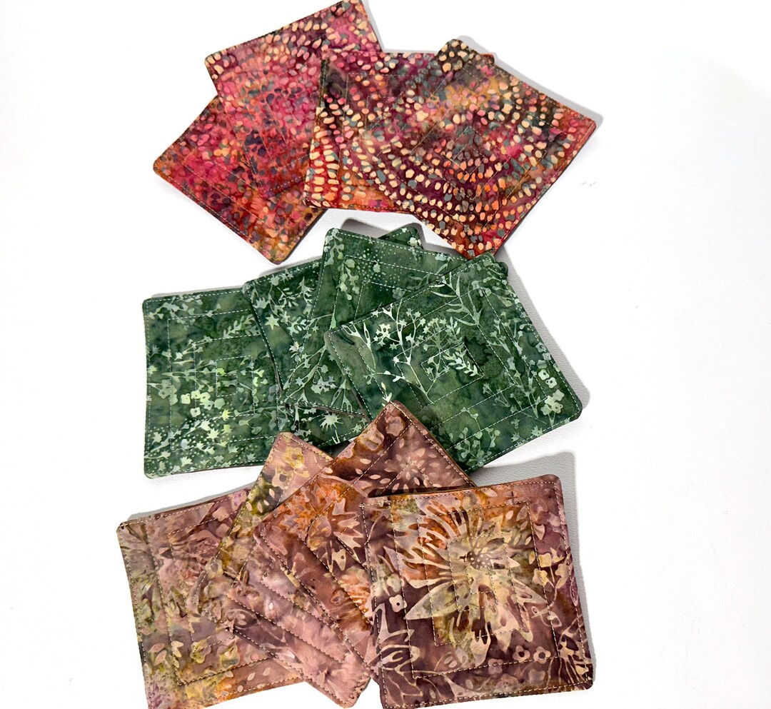 Quilted Batik Fabric Coasters With Nature Prints - Etsy