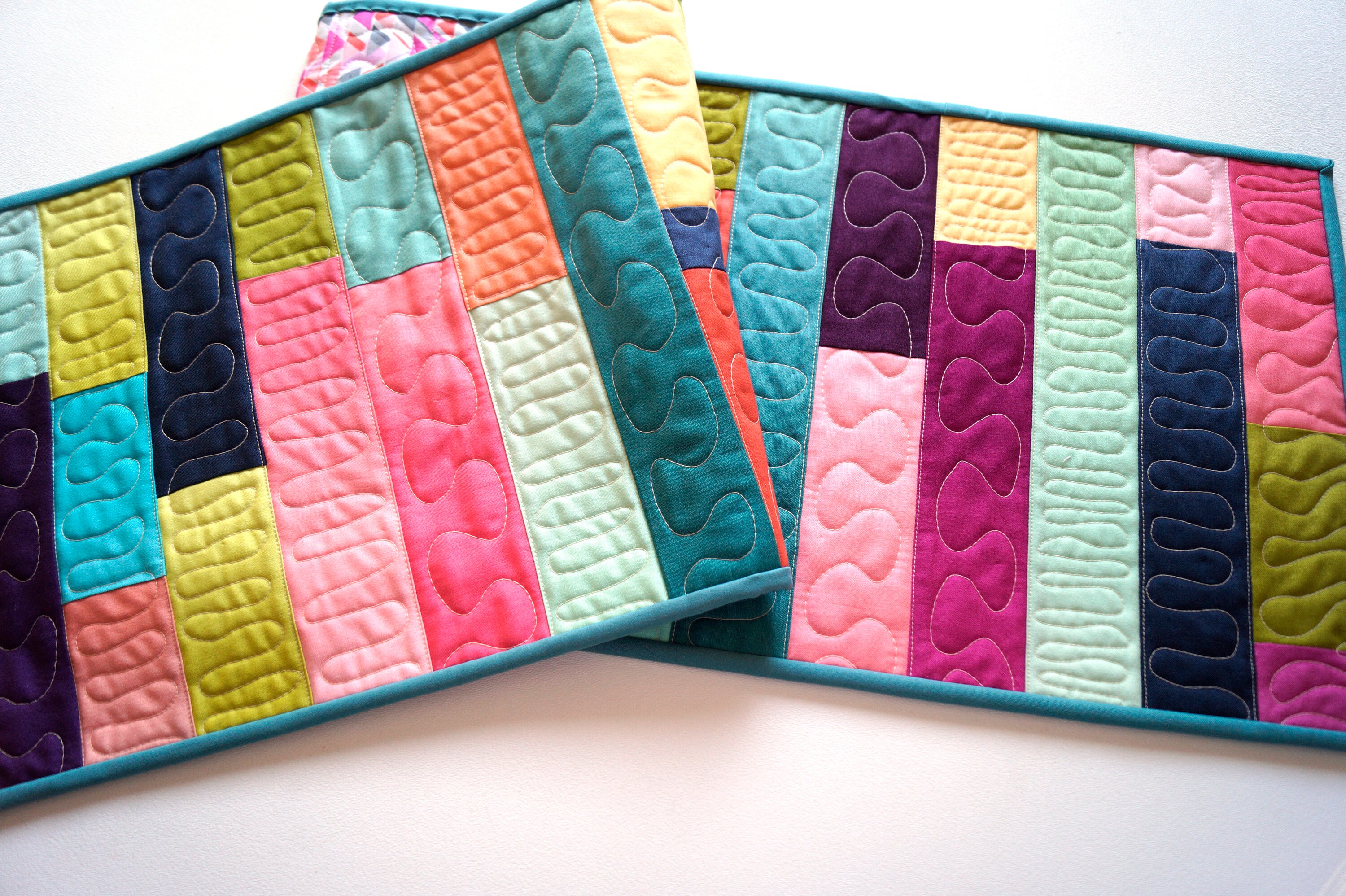 Modern Quilted Table Runner with Colorful Ombre Fabric | Etsy