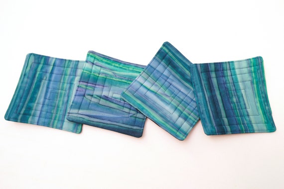 Quilted Batik Fabric Coasters in Shades of Blue Hand Dyed | Etsy