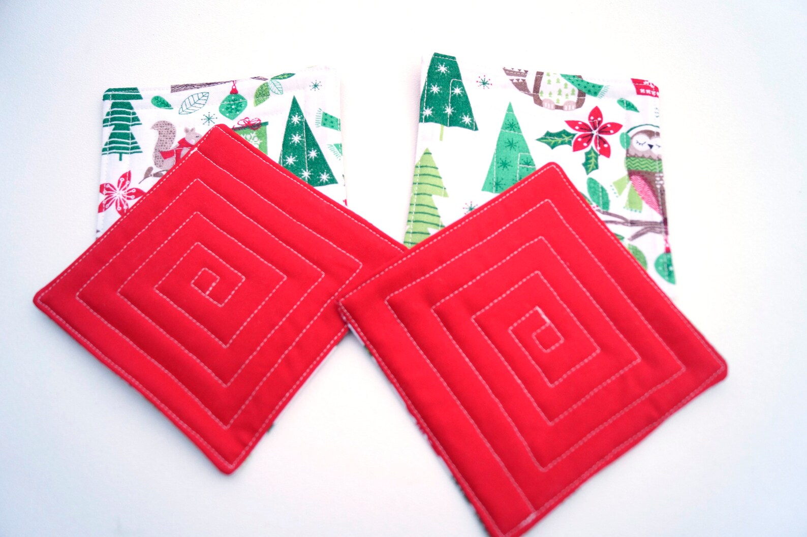 Quilted Christmas Fabric Coasters With Woodland Animals Cute - Etsy