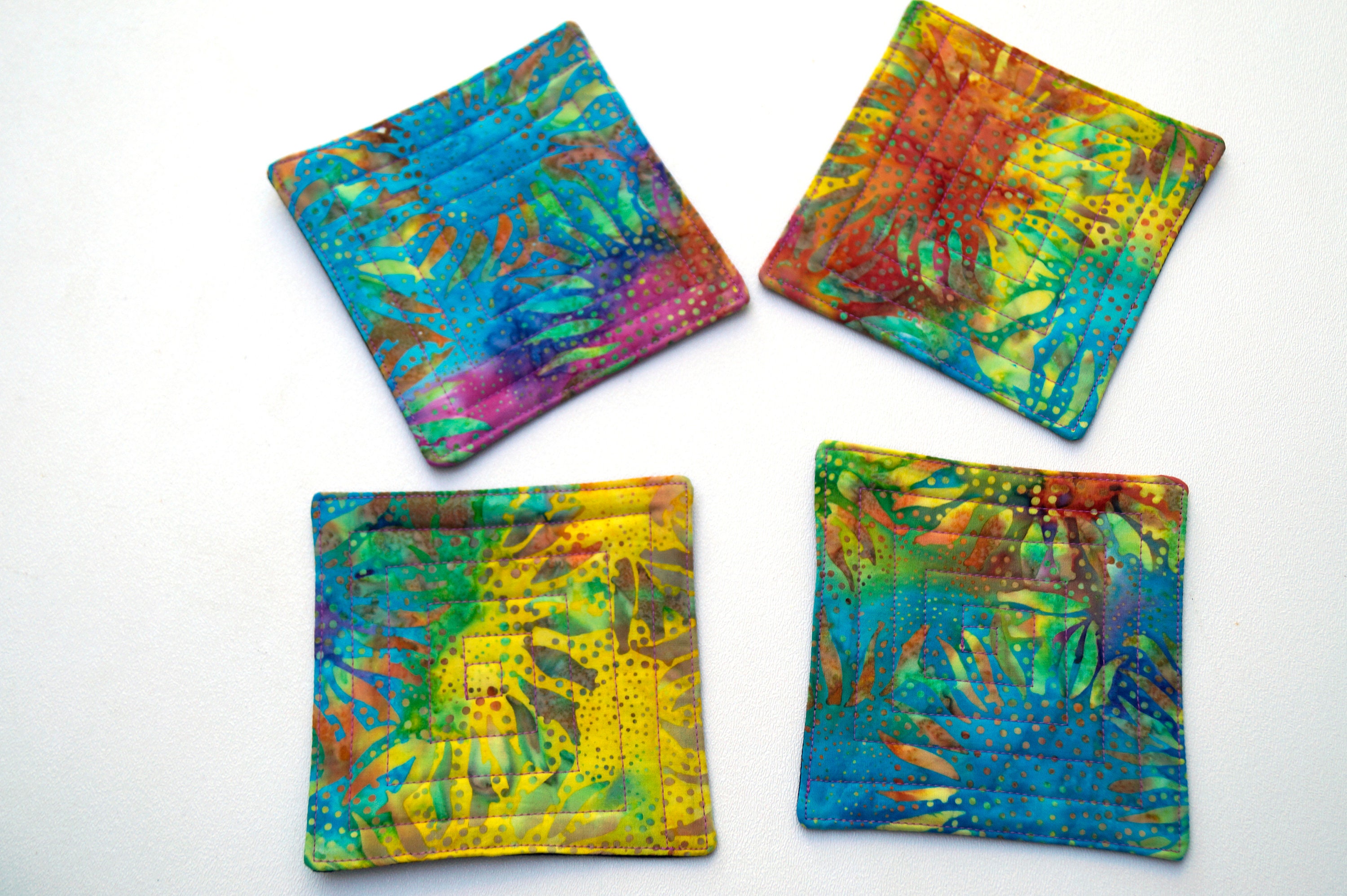 Quilted Coasters in Bright and Colorful Sunflowers, Tropical Batik ...