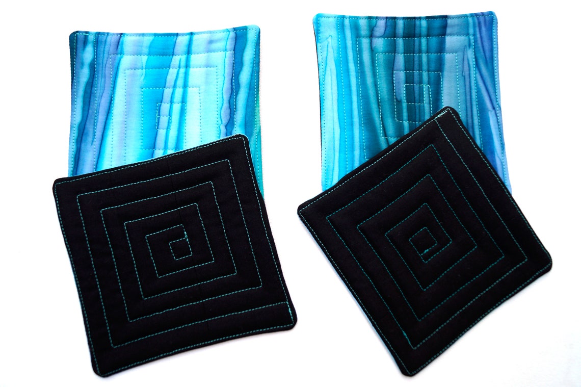 Quilted Batik Fabric Coasters in Shades of Blue Hand Dyed | Etsy