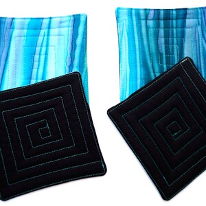 Quilted Batik Fabric Coasters in Shades of Blue, Hand Dyed Cloth Drink ...