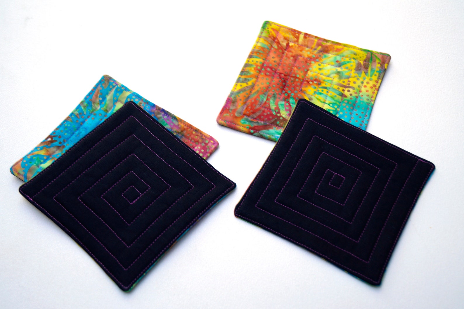 Quilted Coasters in Bright and Colorful Sunflowers, Tropical Batik ...