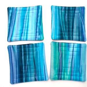Quilted Batik Fabric Coasters in Shades of Blue, Hand Dyed Cloth Drink ...